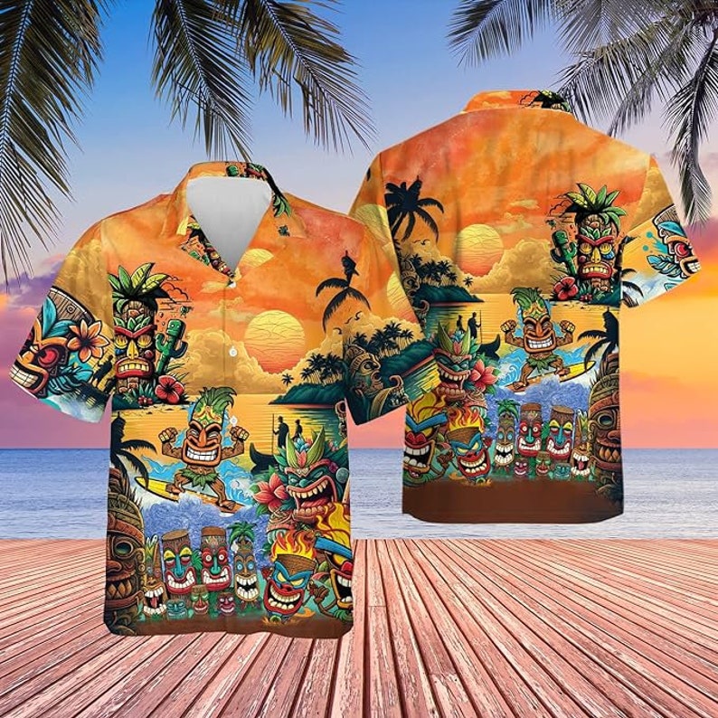 Tiki Shirt Funny Hawaiian Shirts for Men With Tropical Floral Print ...