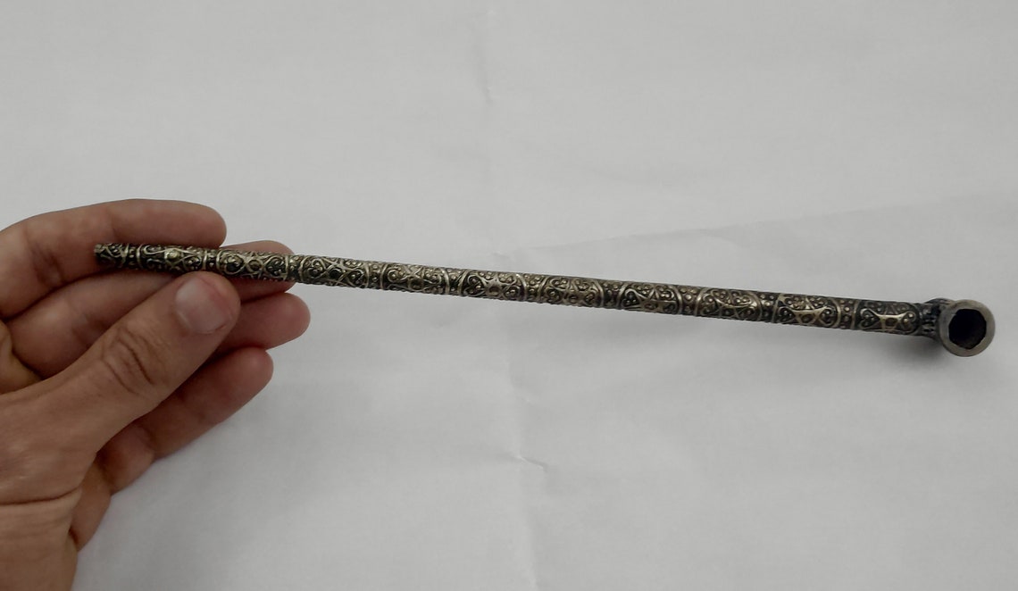 Rare Ancient Pipe Moroccan Engraved Metal Silver Sebsi Tabacco | Etsy