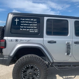 Fits 2011-2023 Jeep Wrangler Bible Scripture Romans 10:9 Vinyl Decal ...