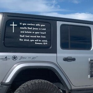 Fits 2011-2023 Jeep Wrangler Bible Scripture Romans 10:9 Vinyl Decal ...