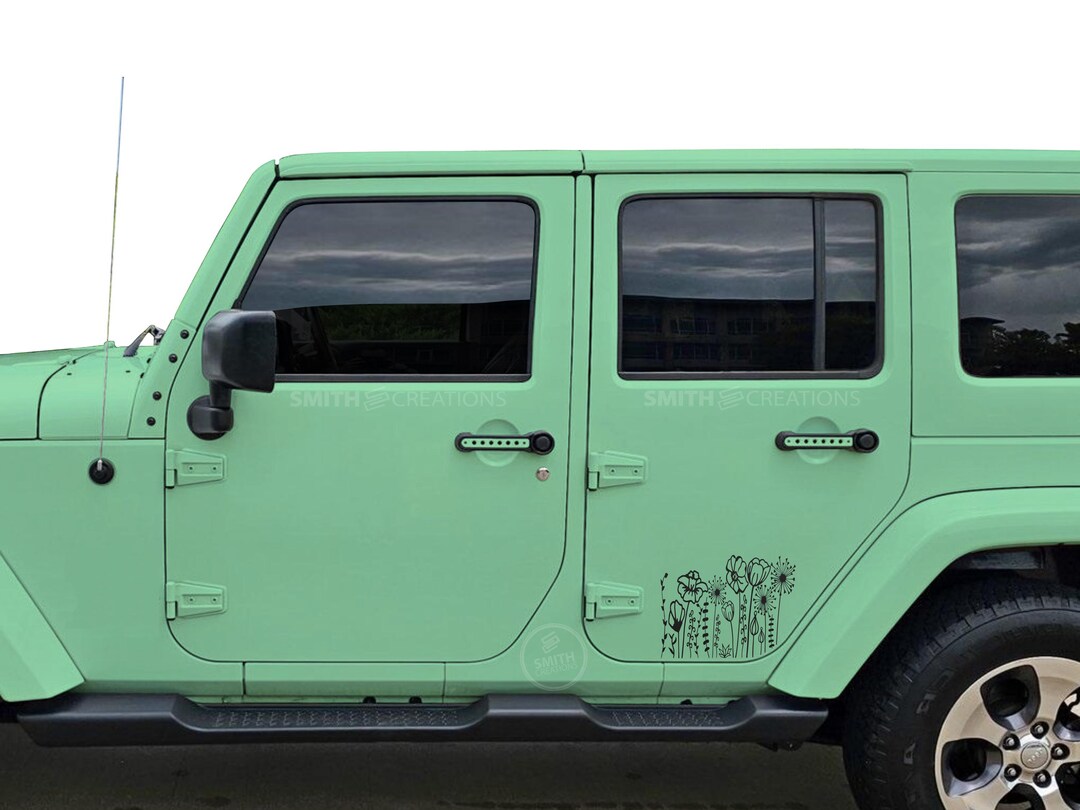 Fits 2007 -2018 Jeep Wrangler 4 Door Side Back Door Flower Line Vinyl ...