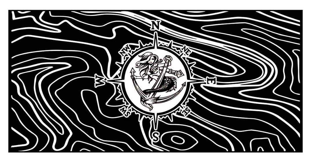 One Compass Anchor Mermaid With Topographic Background Vinyl Window ...