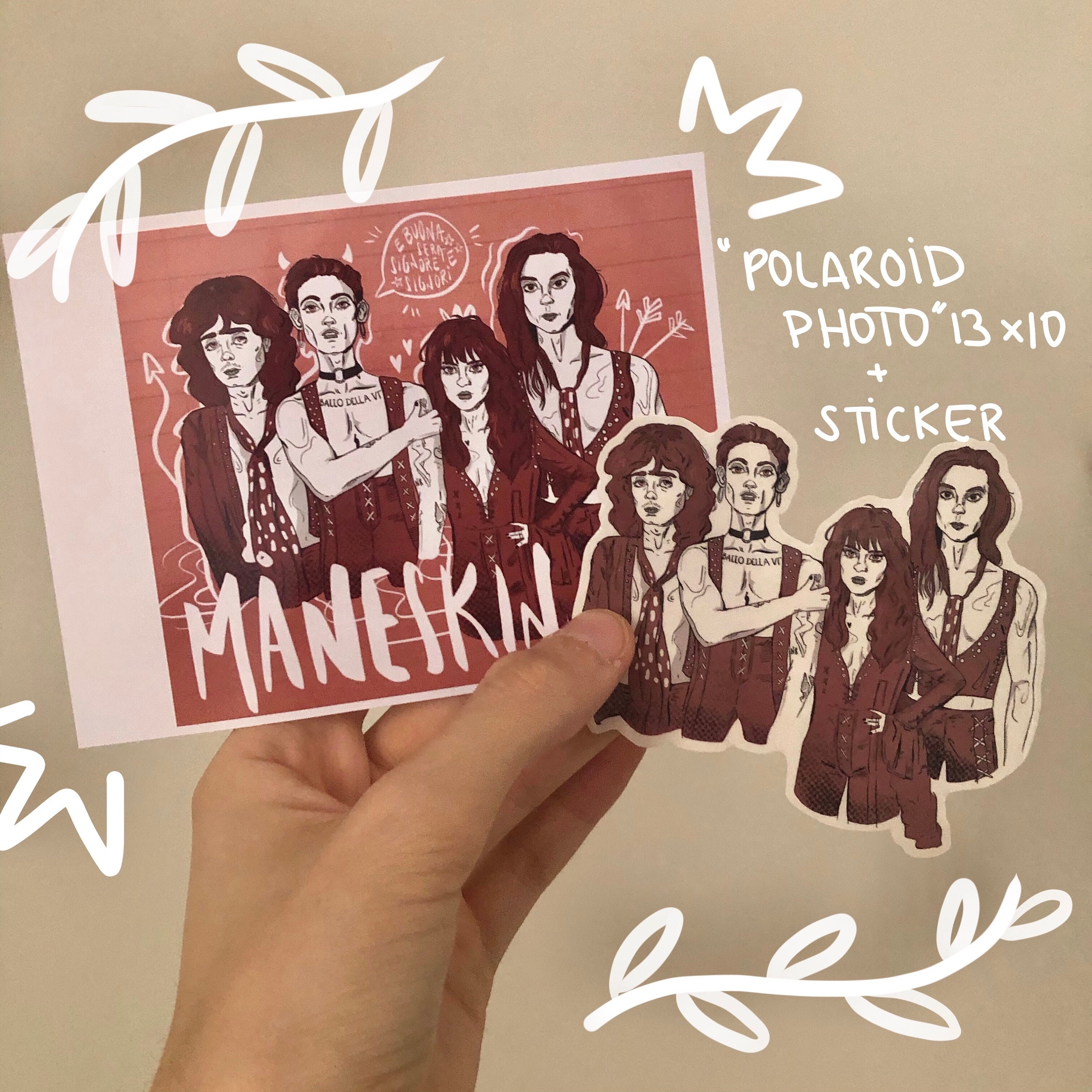 Måneskin Sticker polaroid Photo Illustration | Etsy