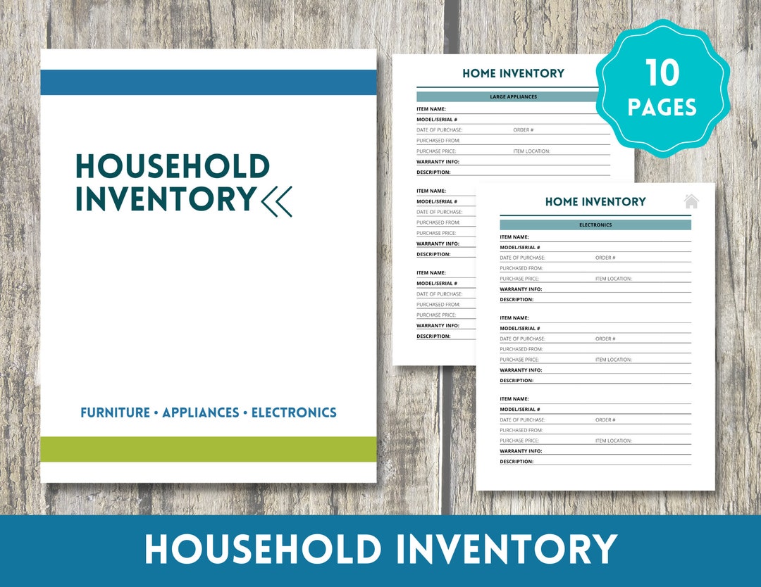 Household Inventory -- PDF Printable -- Furniture, Appliances ...