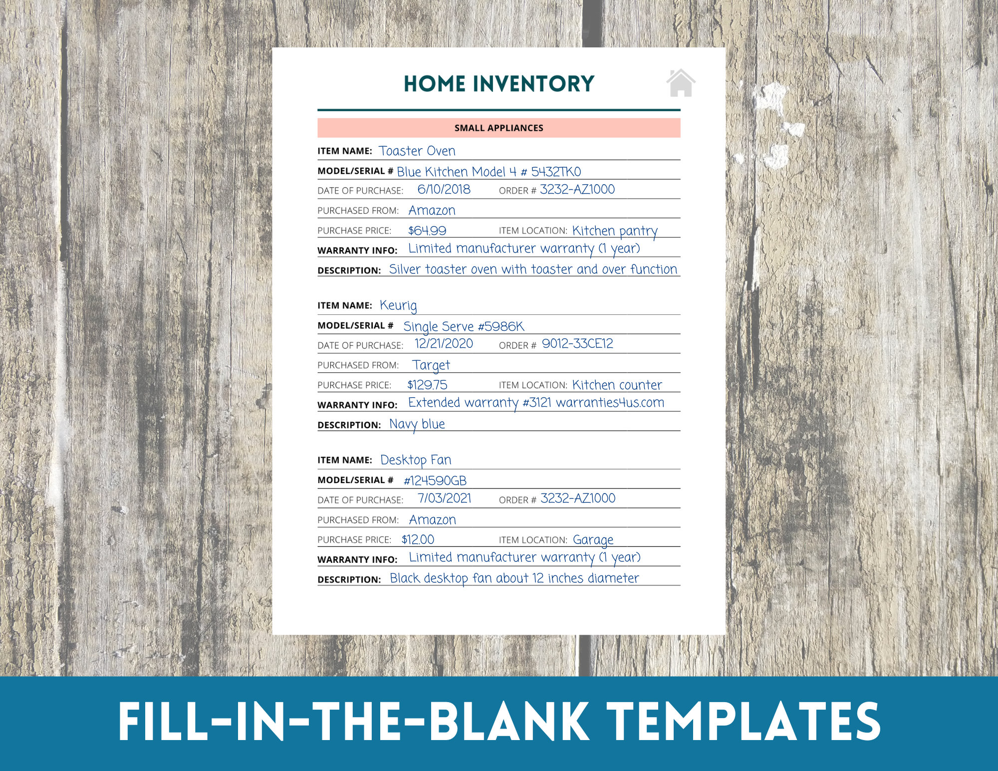 Household Inventory -- PDF Printable -- Furniture, Appliances ...