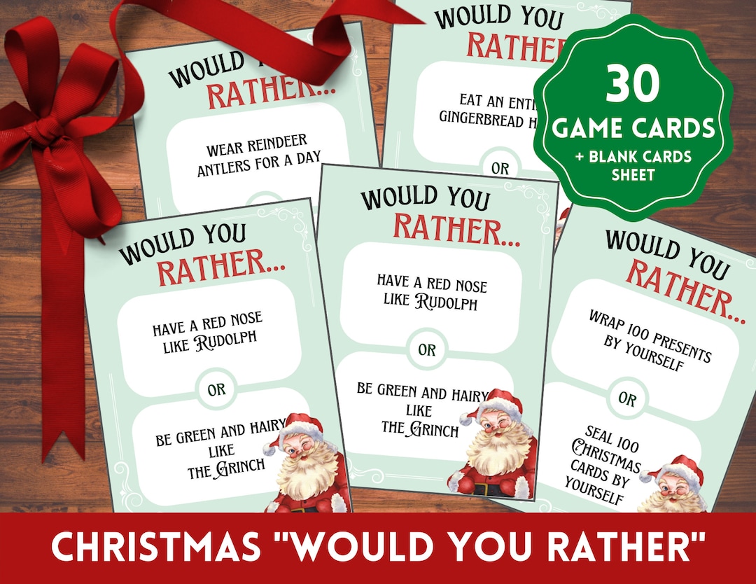 Christmas "would You Rather" Game Cards -- Vintage Santa Design -- 30 ...