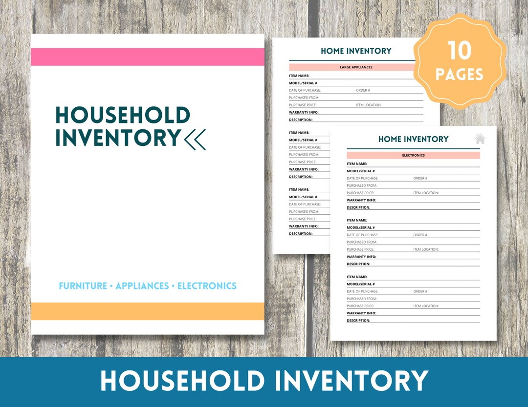 Household Inventory -- PDF Printable -- Furniture, Appliances ...