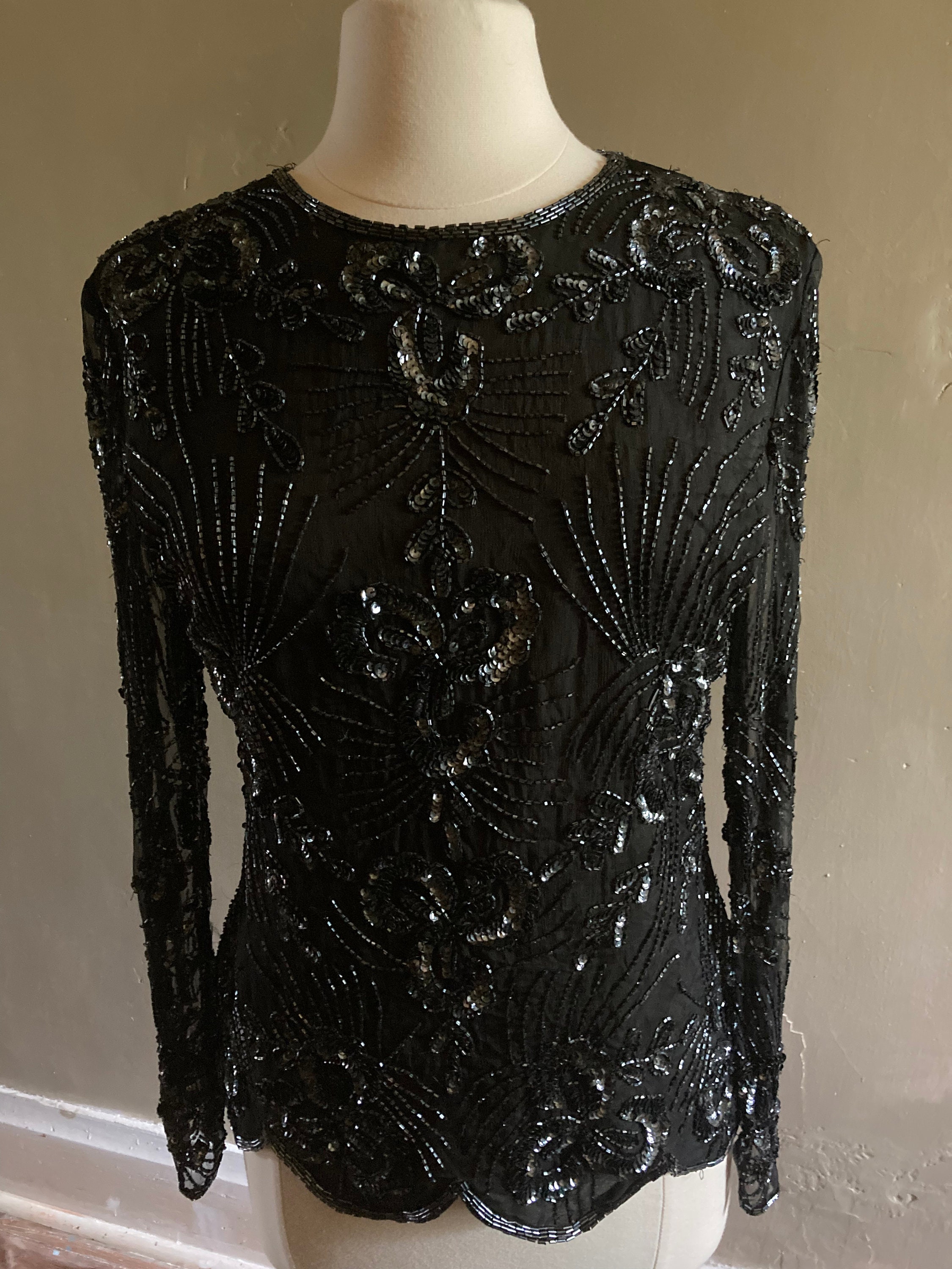 Stenay Beaded Black Evening Top - Etsy