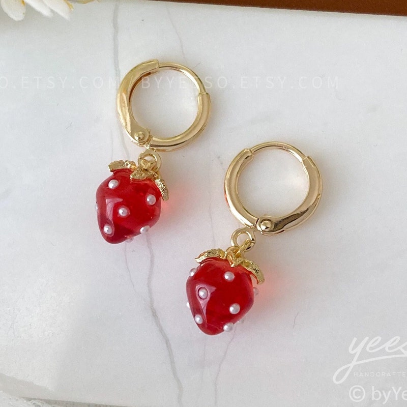 Strawberry Earrings - Etsy