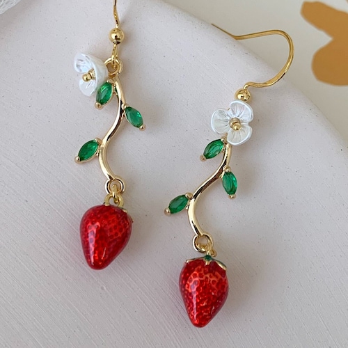 Strawberry Earrings Strawberry Flower Leaf Fruit Earrings | Etsy