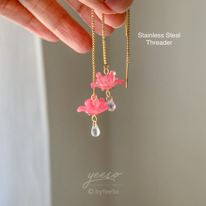 Flower Threader Earrings - Etsy