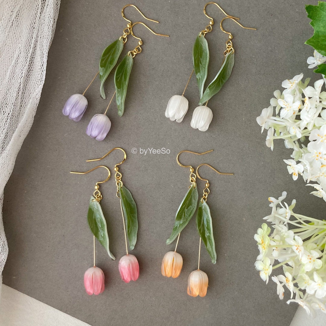 Tulip Earrings: Handmade 3D Tulip Floral Earrings, Wedding Earrings ...
