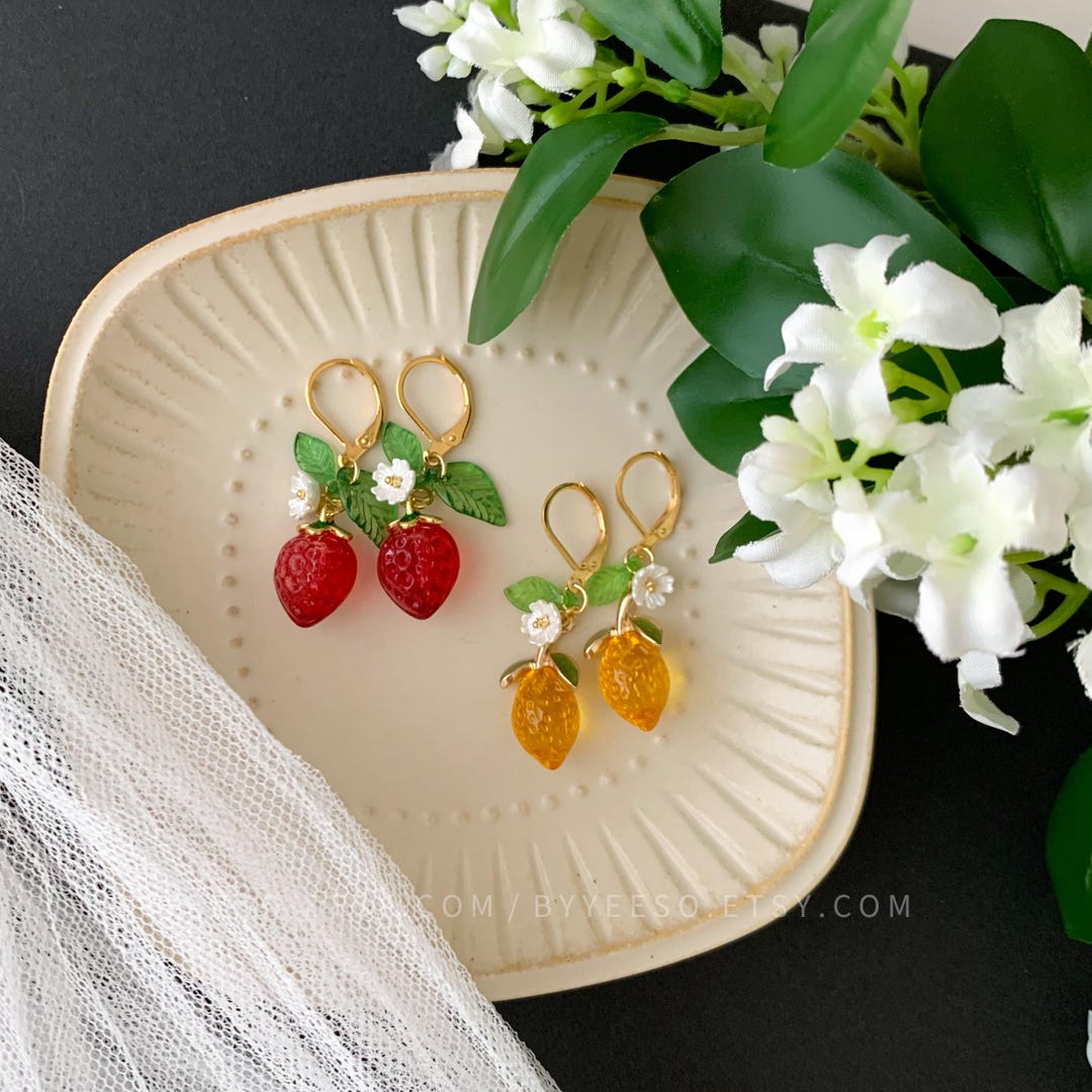 Strawberry Earrings Dangle, Fruit Berry Earrings, Cute Strawberry ...