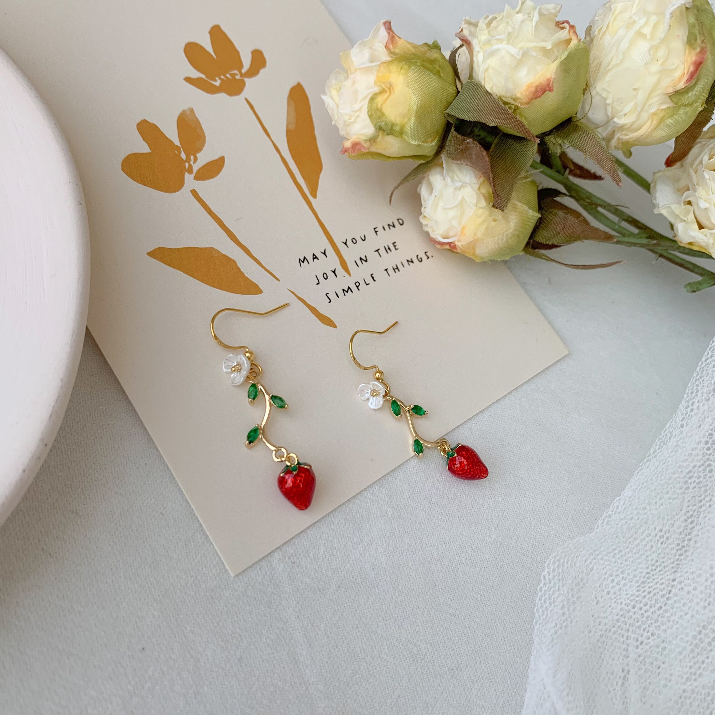Strawberry Earrings - Strawberry Flower Leaf - Fruit Earrings - Cute ...