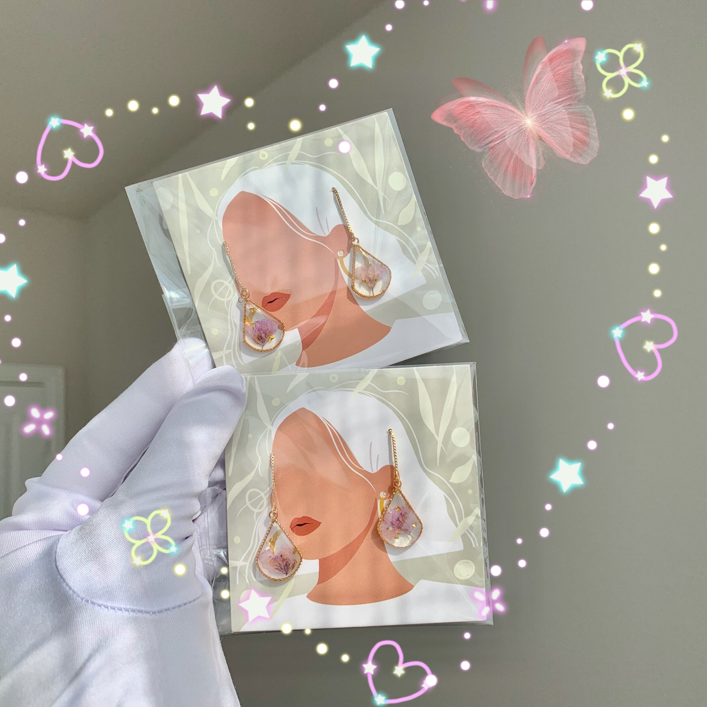 Teardrop Real Pressed Flower Earrings 14k Gold Threader - Etsy