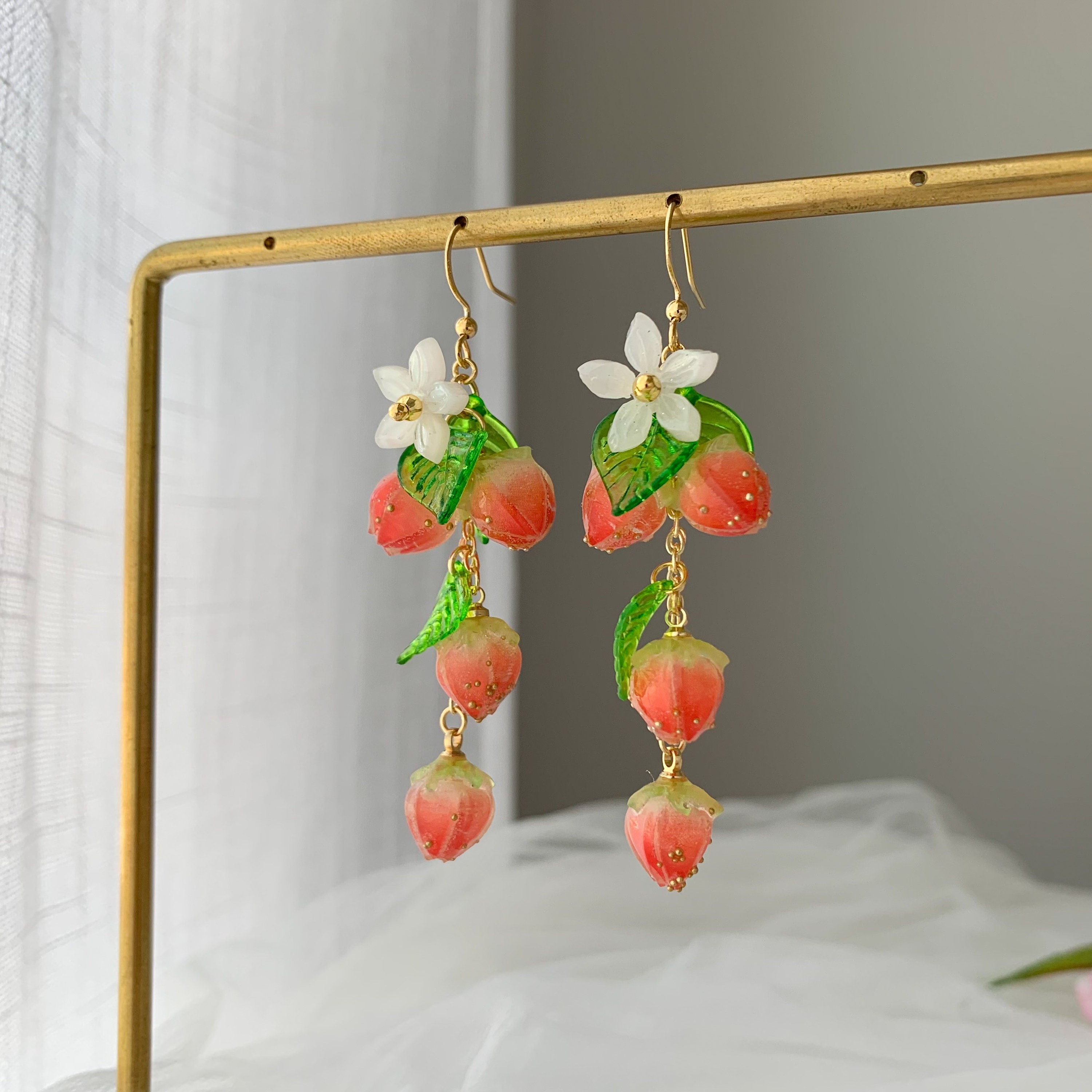 Strawberry Earrings Strawberry Flower Leaf Fruit Earrings - Etsy