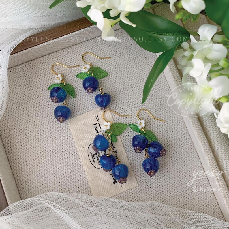 Blueberry Dangle Earrings, Berry Fruit Dangle Earrings, Berry Drop ...