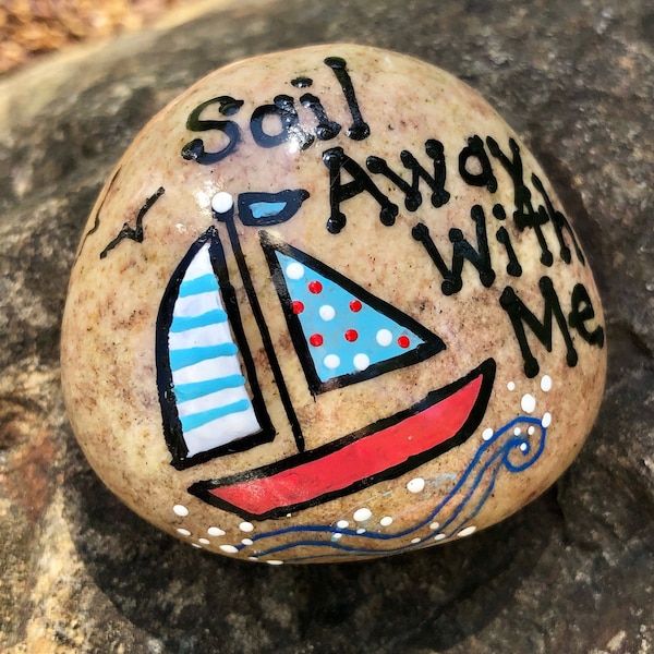 Sail Boat Pebble Art - Etsy