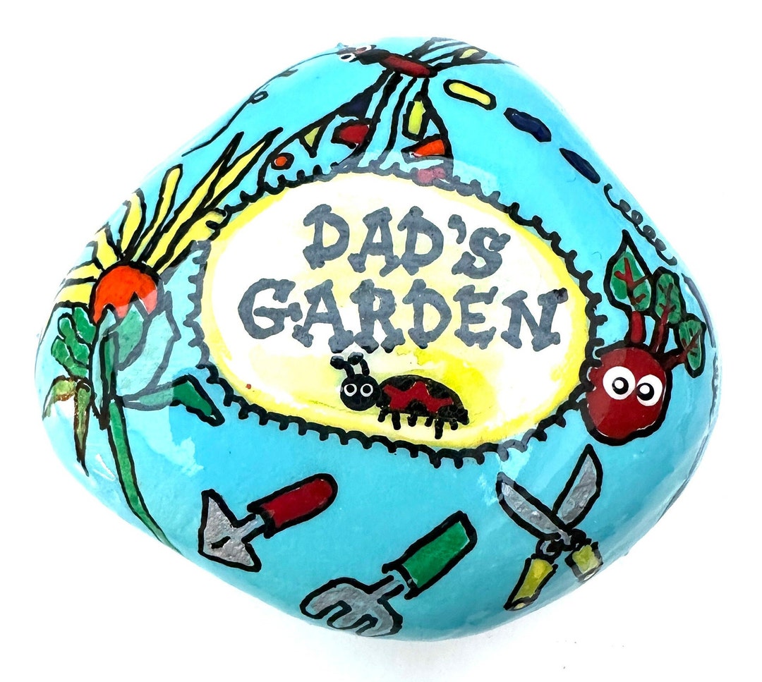Dad Rocks, Garden Art, Father Gift, Dragonfly Rock, Painted Paperweight ...