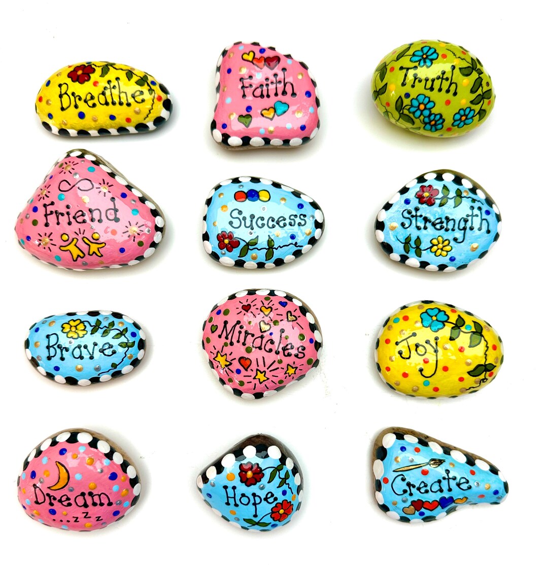 12 MEDIUM Size Positivity Word Rocks, Painted Inspiration Stones ...