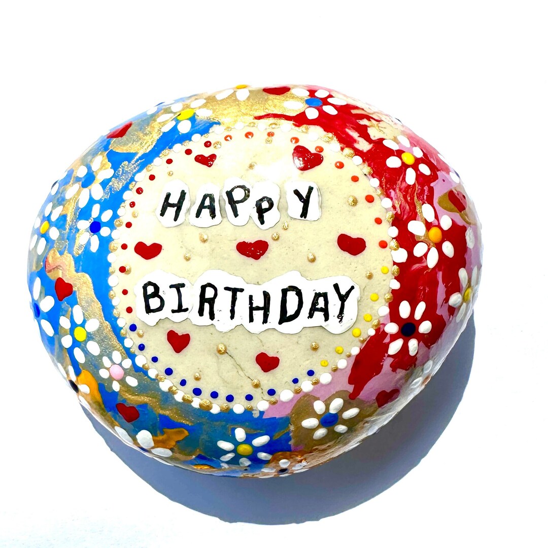 Birthday Rock, Fireworks Birthday Gift, Hand Painted Stone, Crazy ...