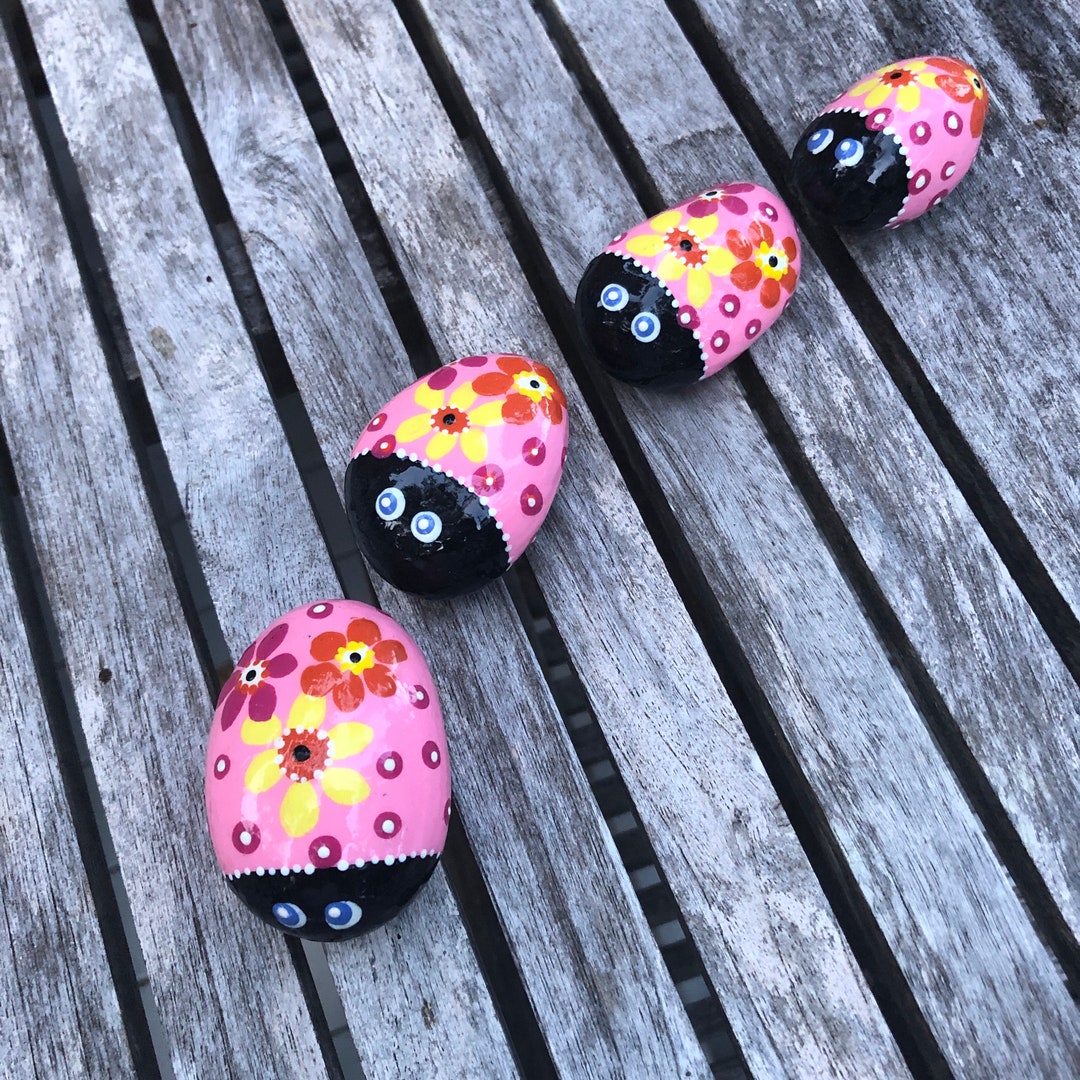 4 HOT Pink Flower Ladybugs, Colorful Painted Bugs, Indoor or Outdoor ...