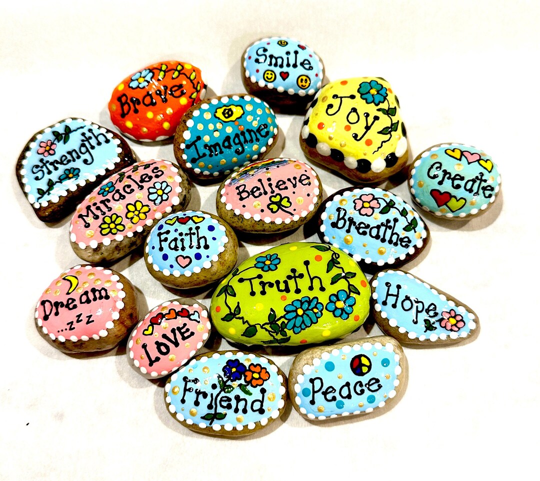 Mini Word Art Stones, Hand Painted Inspirational Word Rocks, Positivity ...
