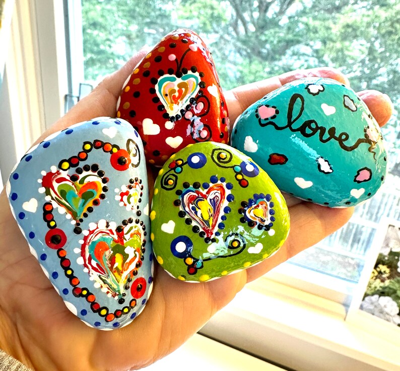 Love Heart Pocket Rocks, Little Surprise Rocks, Hand Painted Smooth ...