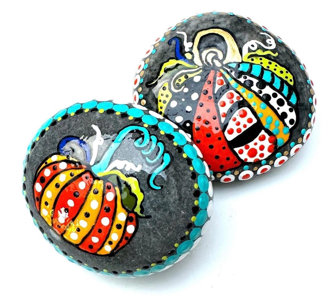Hand Painted Pumpkin Stones, Fall Decor Gifts, Designer Pumpkins - Etsy