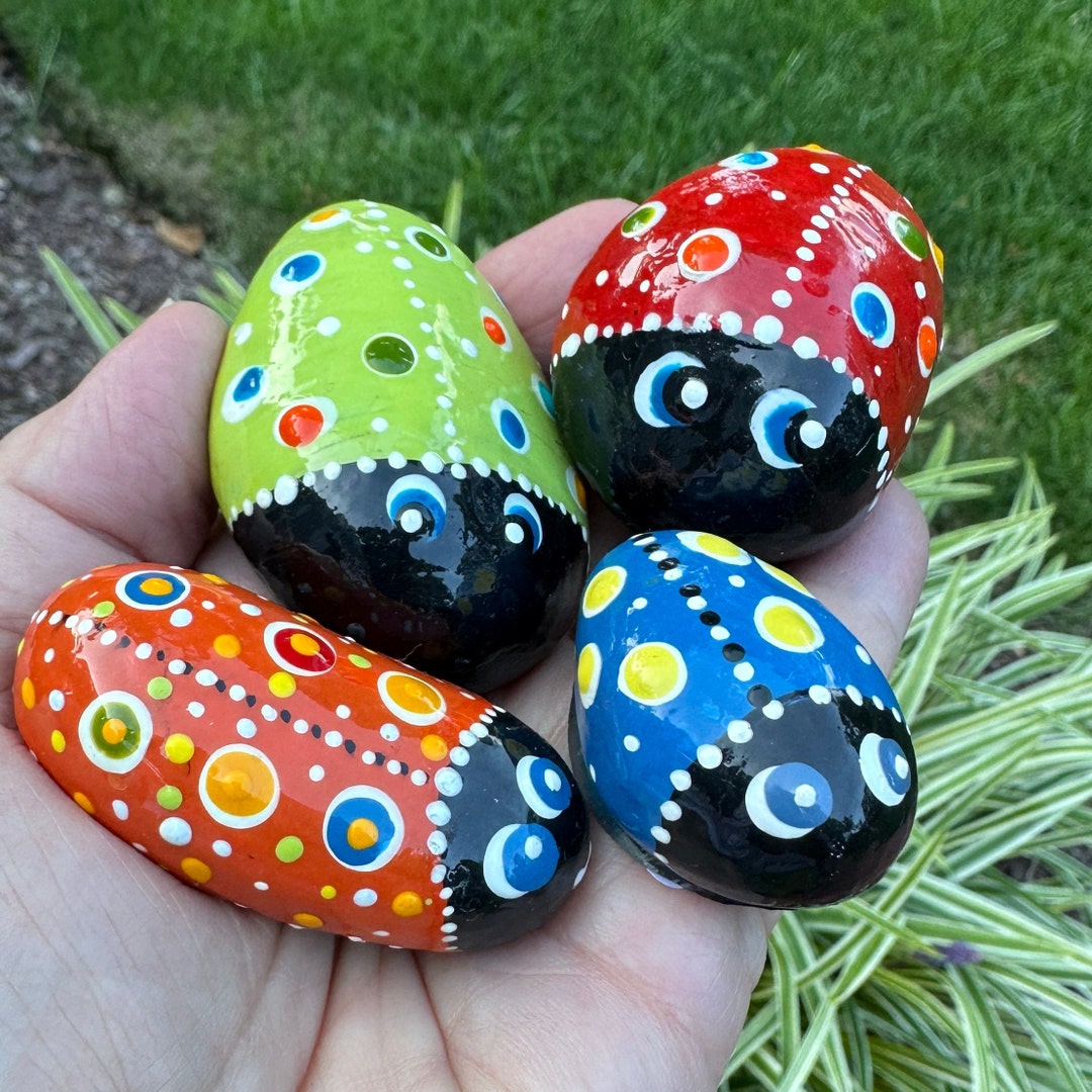 Bug Stone Set, Painted Rainbow Bug Stones - Etsy