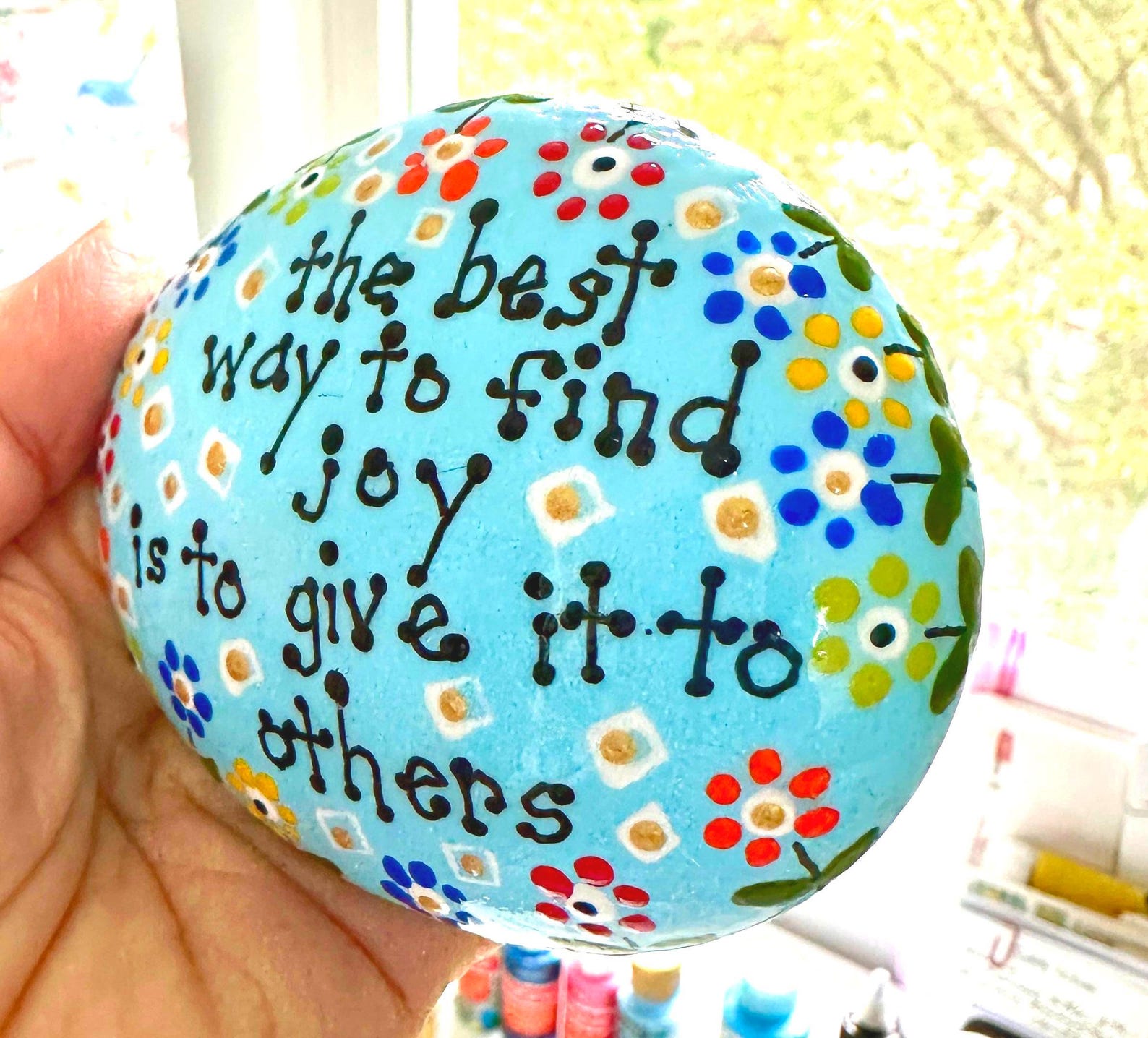 Hand Painted JOY Rock, Rainbow Flowers, How to Find JOY - Etsy