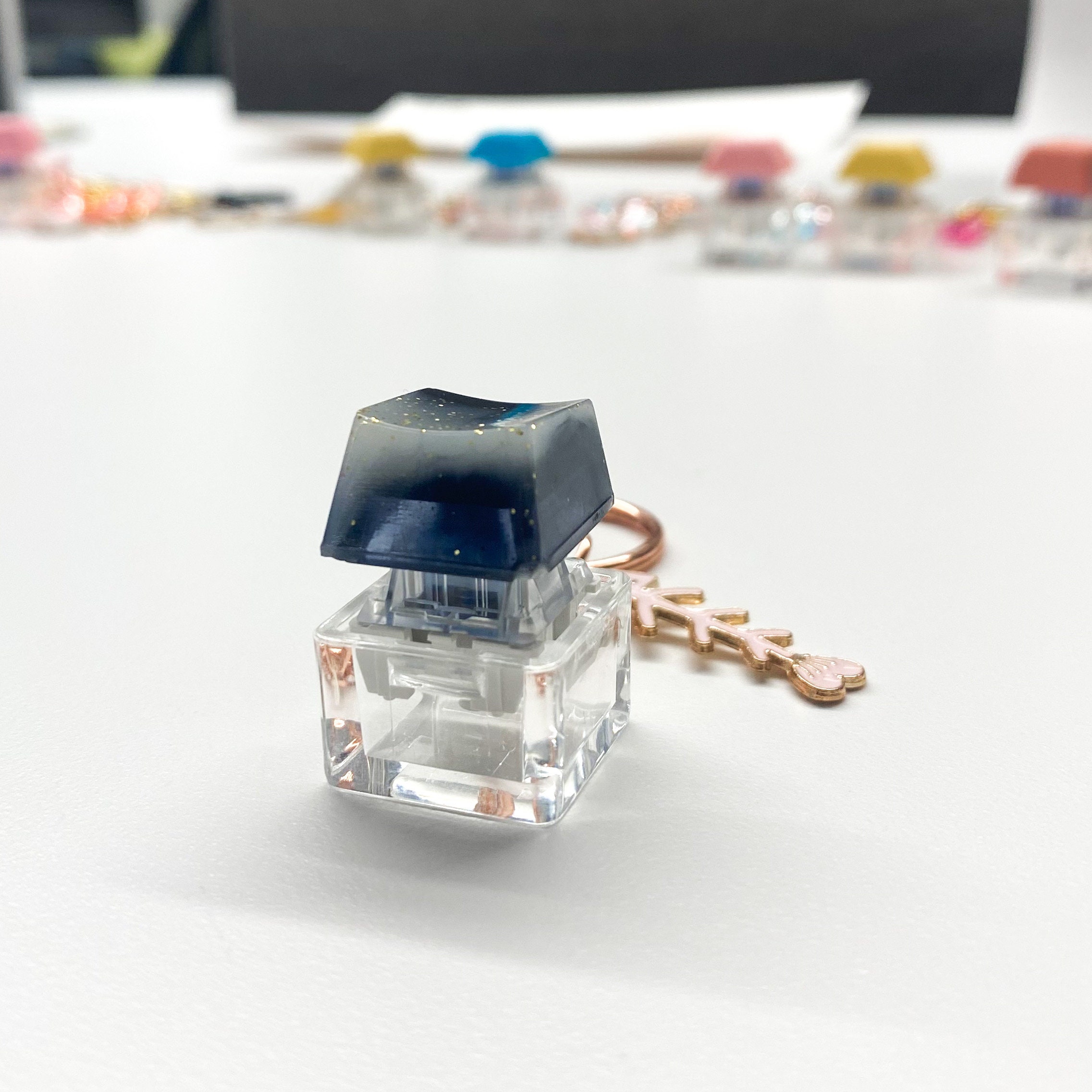 Black Galaxy and Fishbone Keycap Fidget Keychain - Etsy