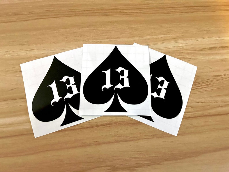 Lucky Number 13 Sticker, Spades Laptop Decal, Glossy Black Window Cling ...