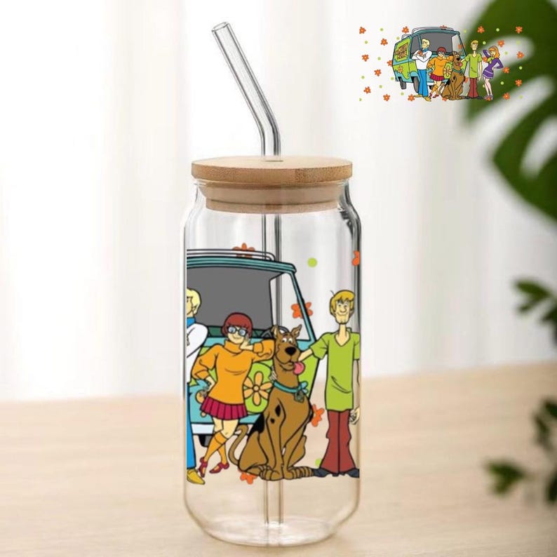Scooby Doo Glass Coffee Cup, Disney Character Tumbler, Flower Glass Cup ...