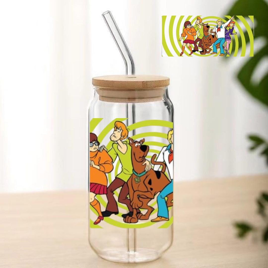 Scooby Doo Glass Coffee Cup, Disney Character Tumbler, Flower Glass Cup ...