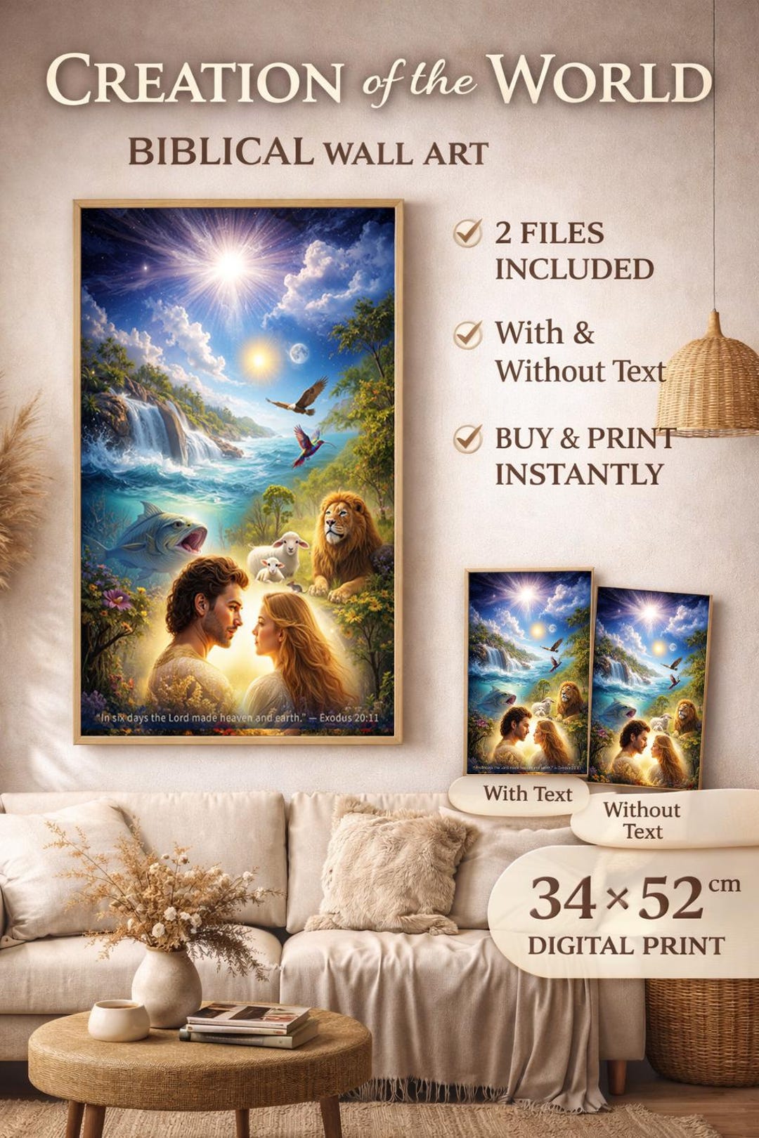 Creation of the World – Biblical Creation Art Print (with & Without ...