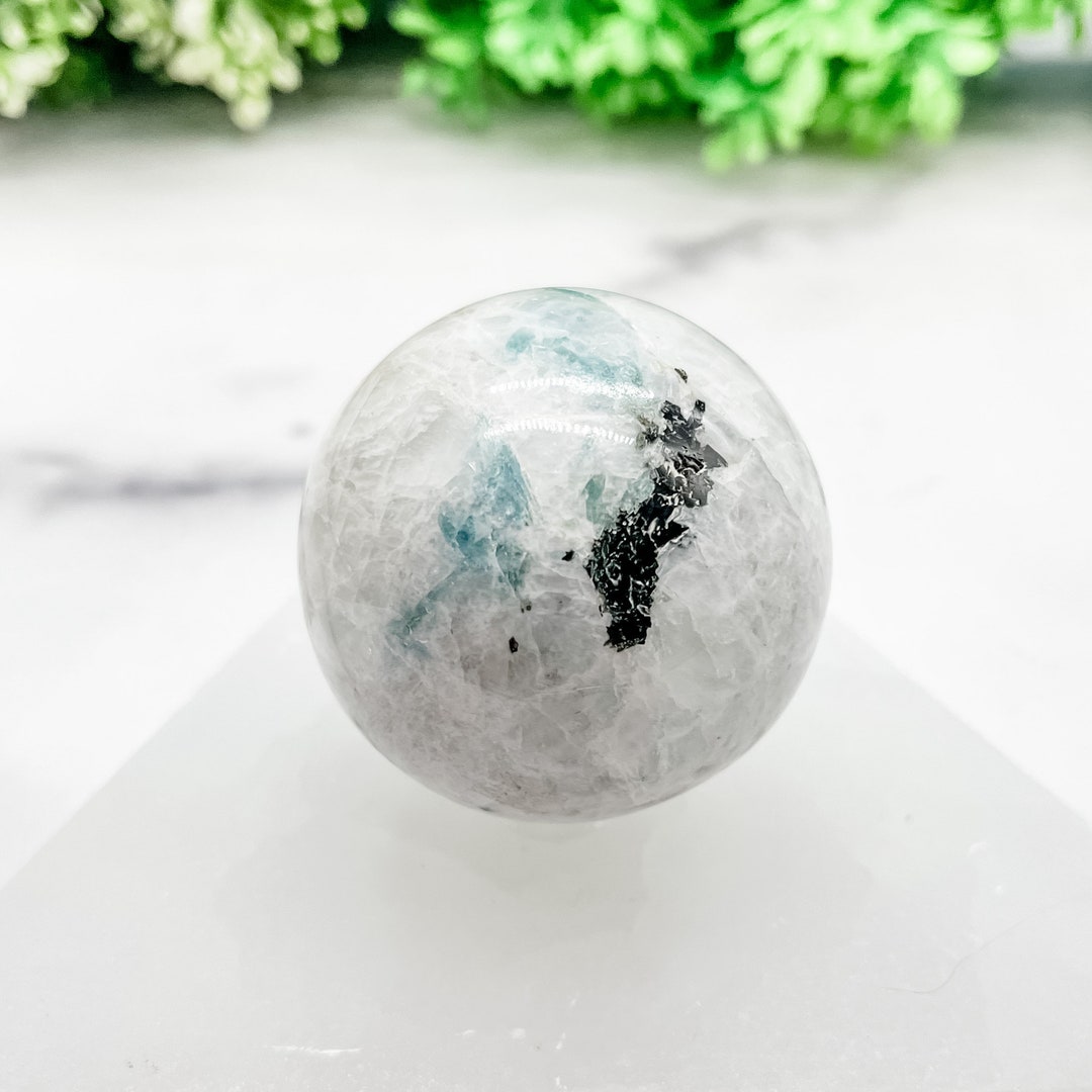 Moonstone With Black Tourmaline Sphere, Worry Stones, Blue Crystal ...