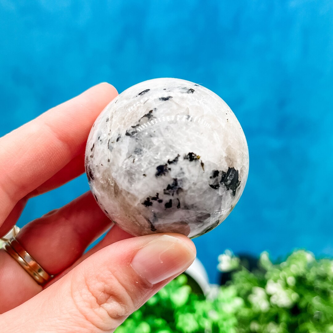 Moonstone With Black Tourmaline Sphere, Worry Stones, Blue Crystal ...
