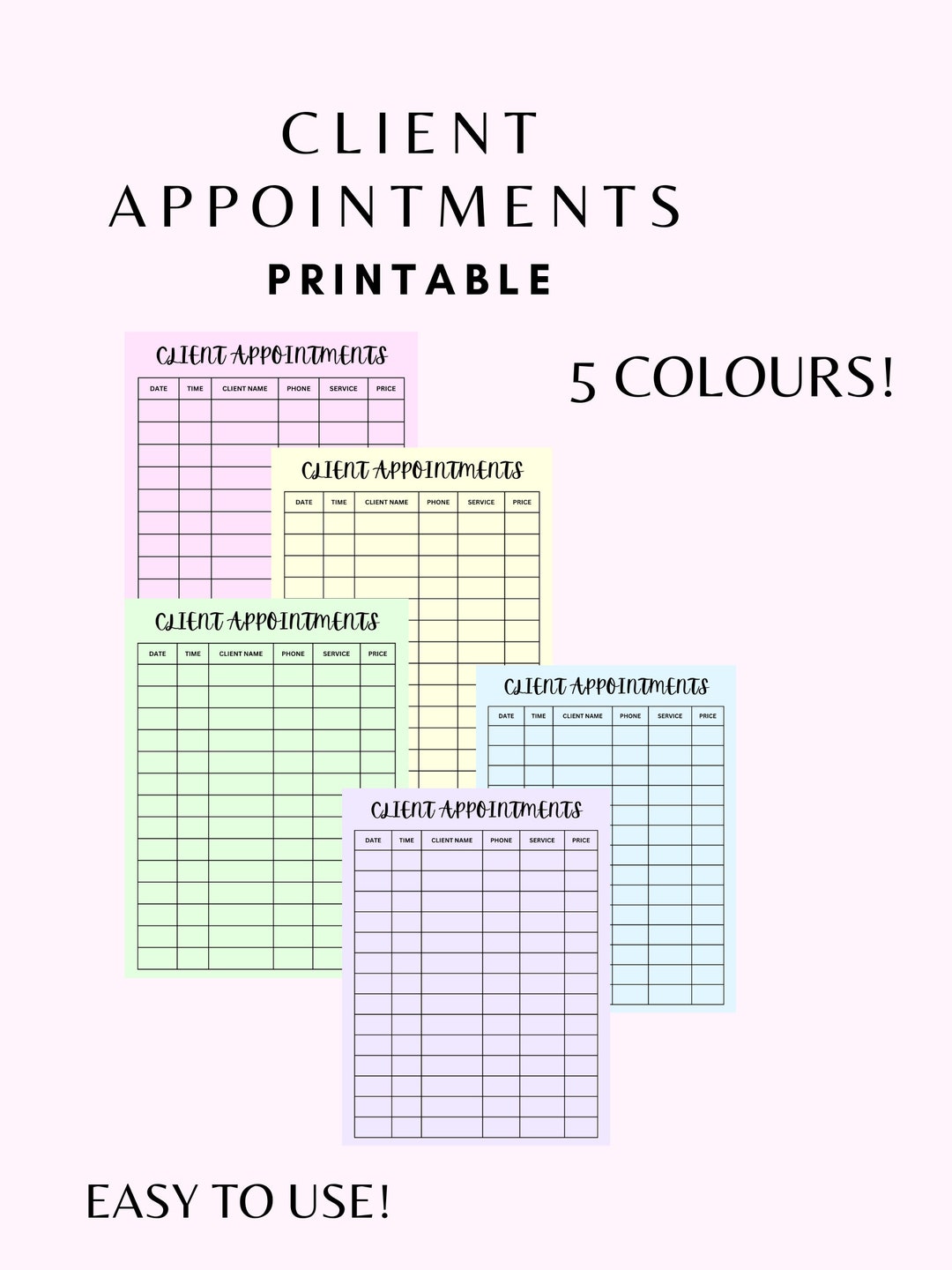 Client Appointment Tracking Printable - Tutoring Tracker - Hairdressing ...
