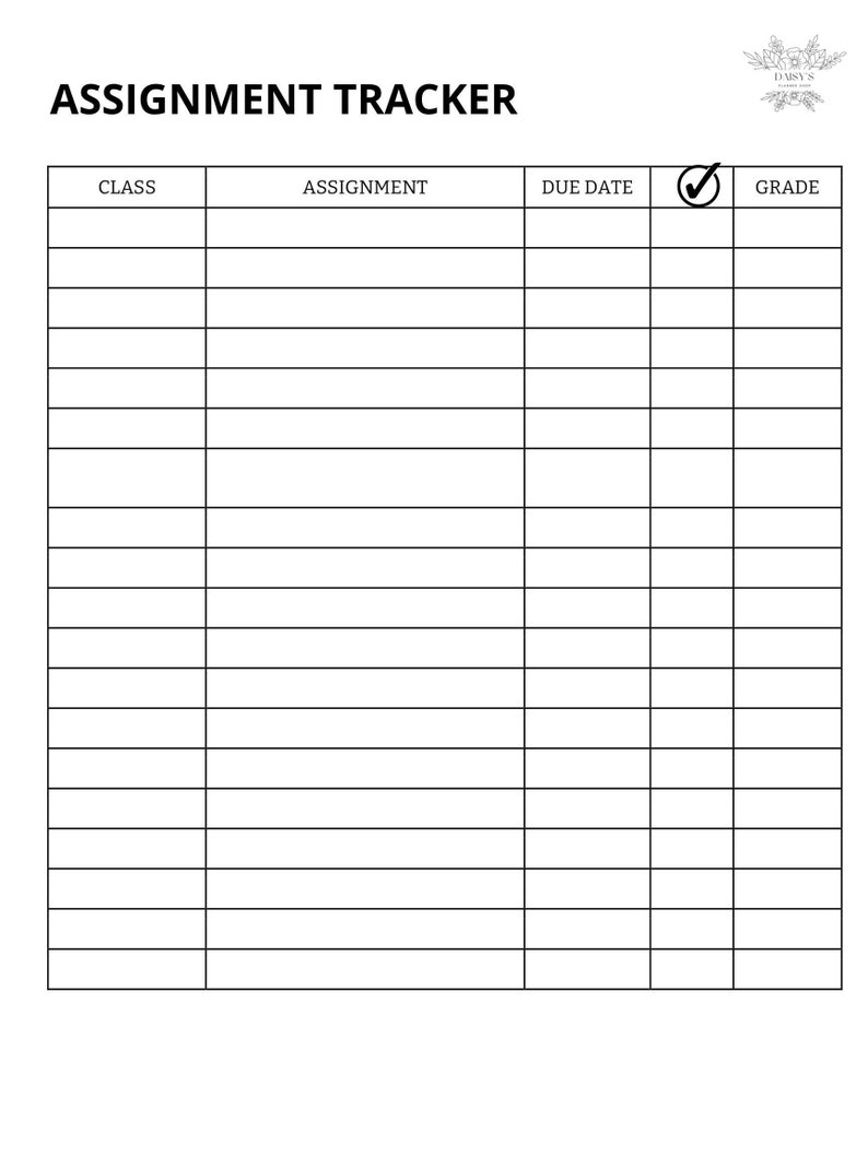 Assignment Tracker, Assignment Printable List, Homework Tracker ...