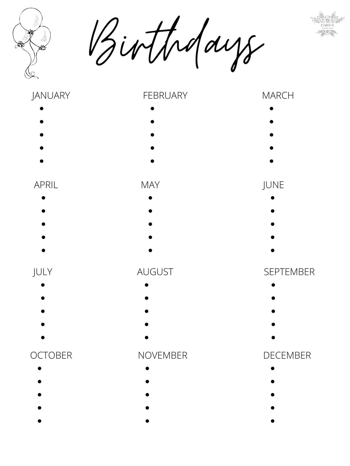 Important Dates Planner, Birthday Tracker, Birthday Calendar, Birthday ...