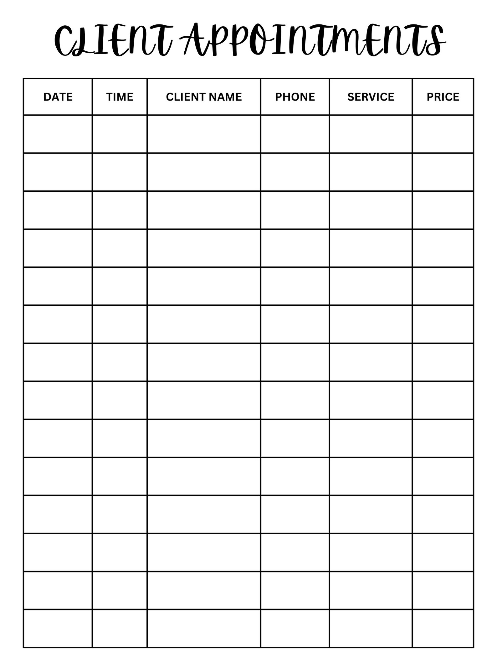 Client Appointment Tracking Printable - Tutoring Tracker - Hairdressing ...