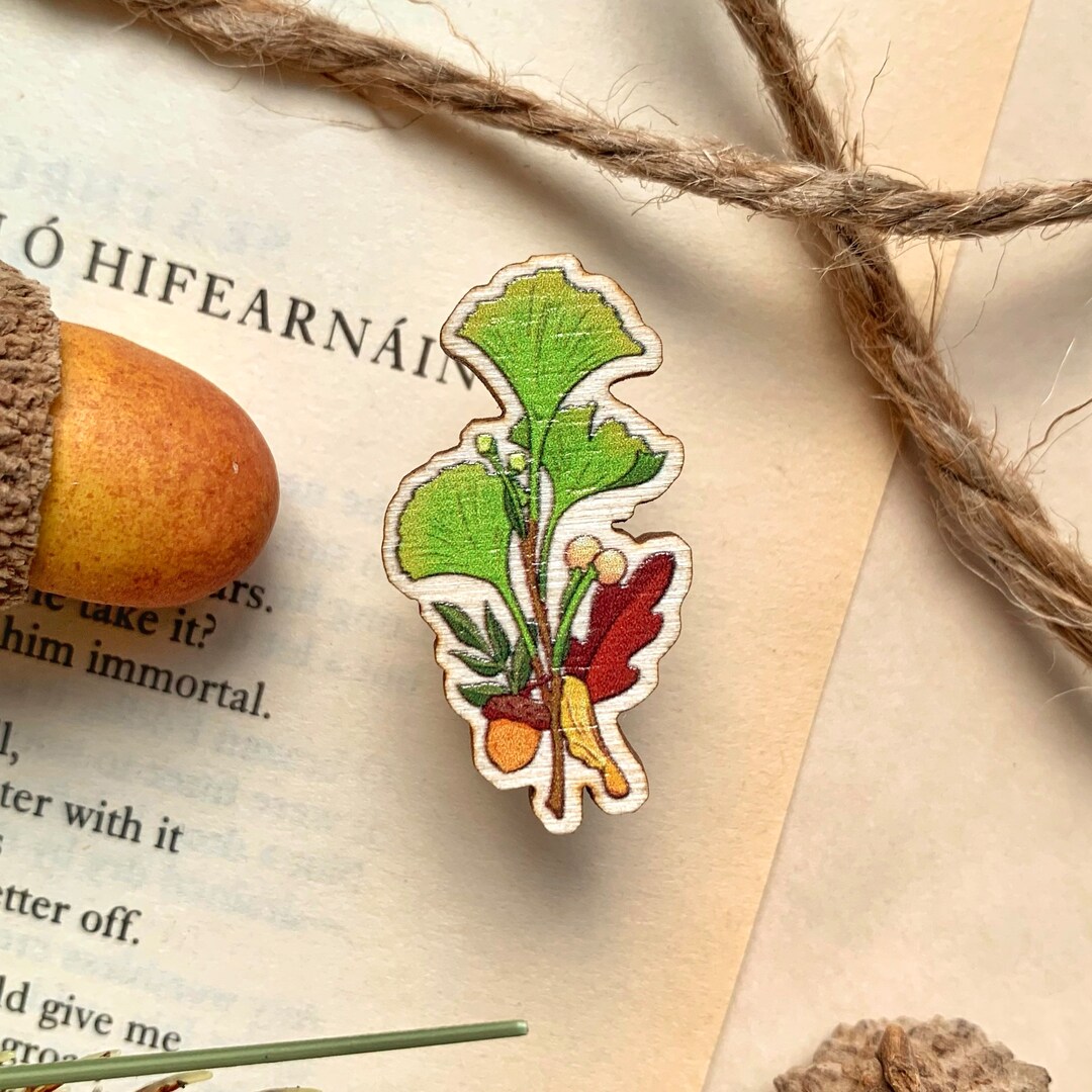 Autumn Foliage Wooden Pin Ginkgo Leaf Acorn Maple Leaf Fall Forestcore ...
