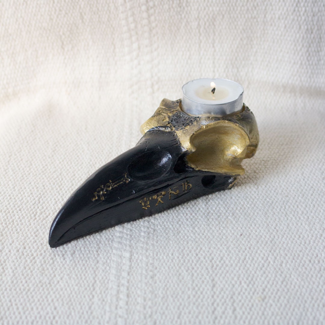 Faux Gold Raven Skull Concrete Tea Light Candle Holder, Gothic Decor ...
