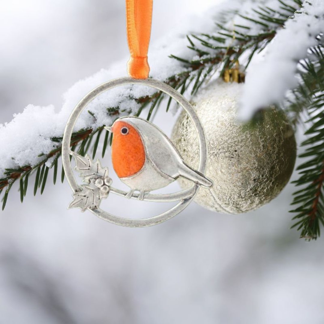 Handmade Bird Tree Decoration, Sand Robin Branch Ornament, Country ...