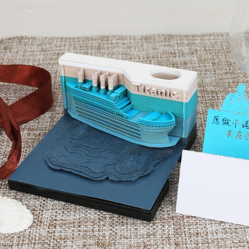 Omoshiroi Block Titanic 3D Memo Pad With Pen Holder Paper - Etsy