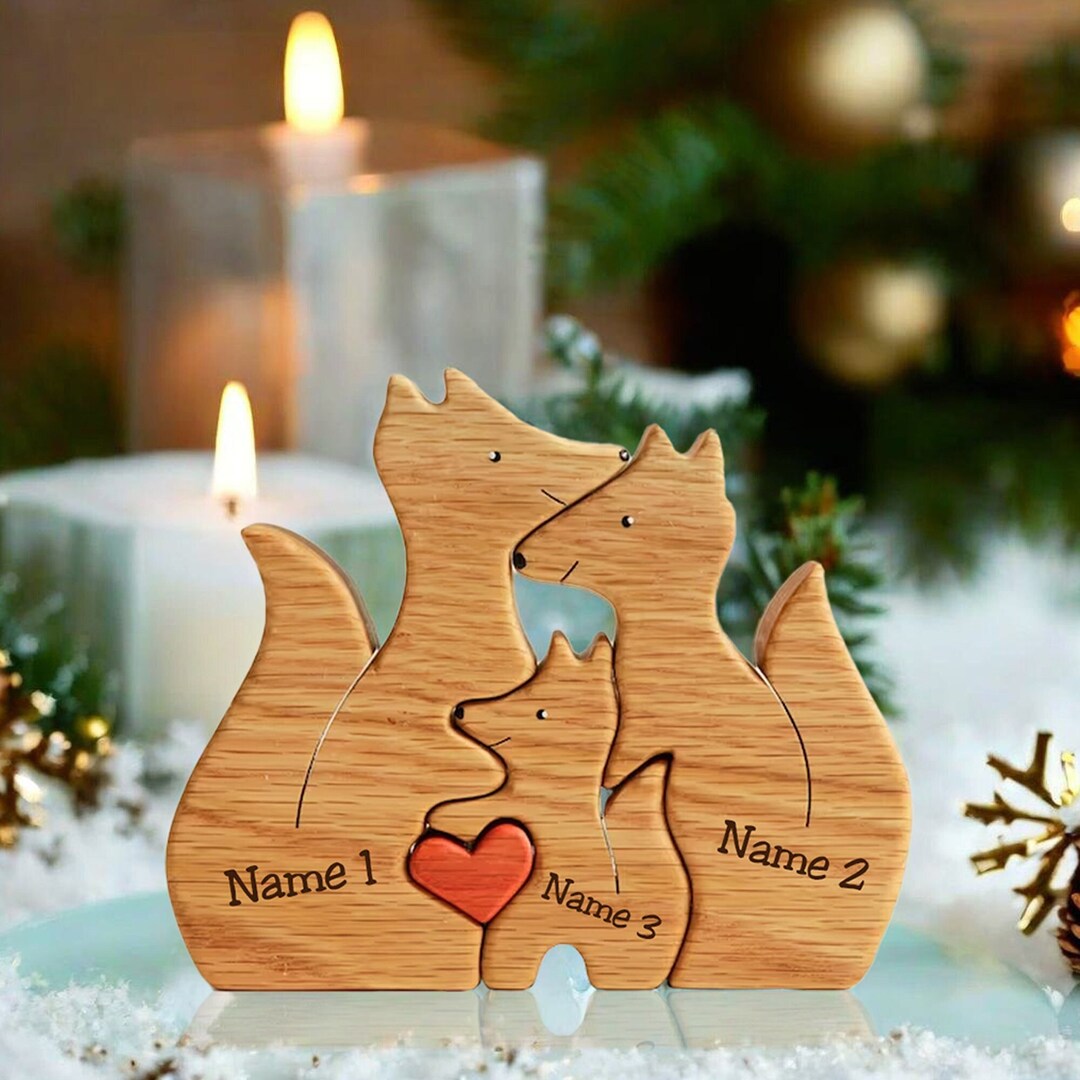 Wooden Fox Family Puzzle, Wooden Name Puzzle, Family Keepsake, Animal ...