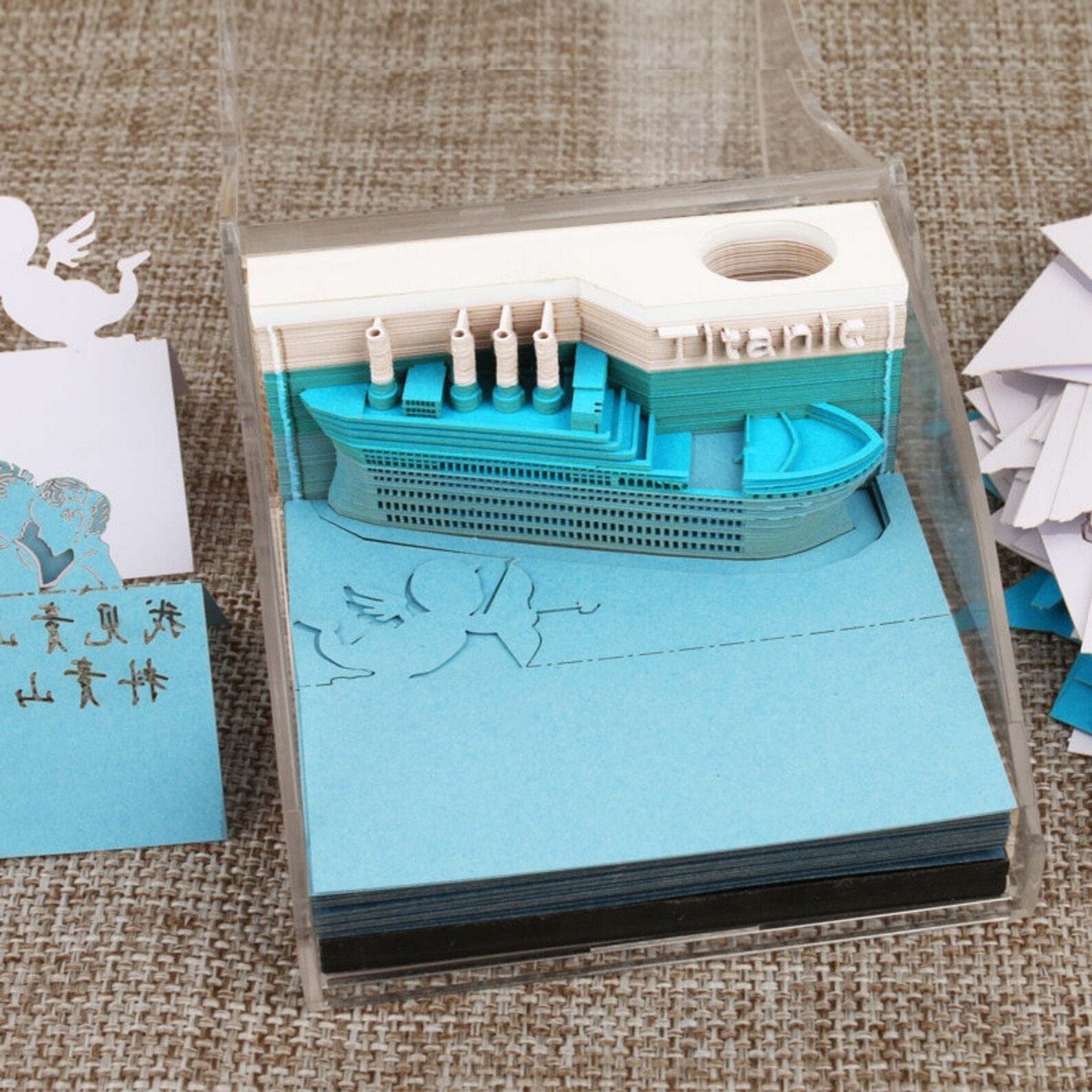 Omoshiroi Block Titanic 3D Memo Pad With Pen Holder Paper | Etsy
