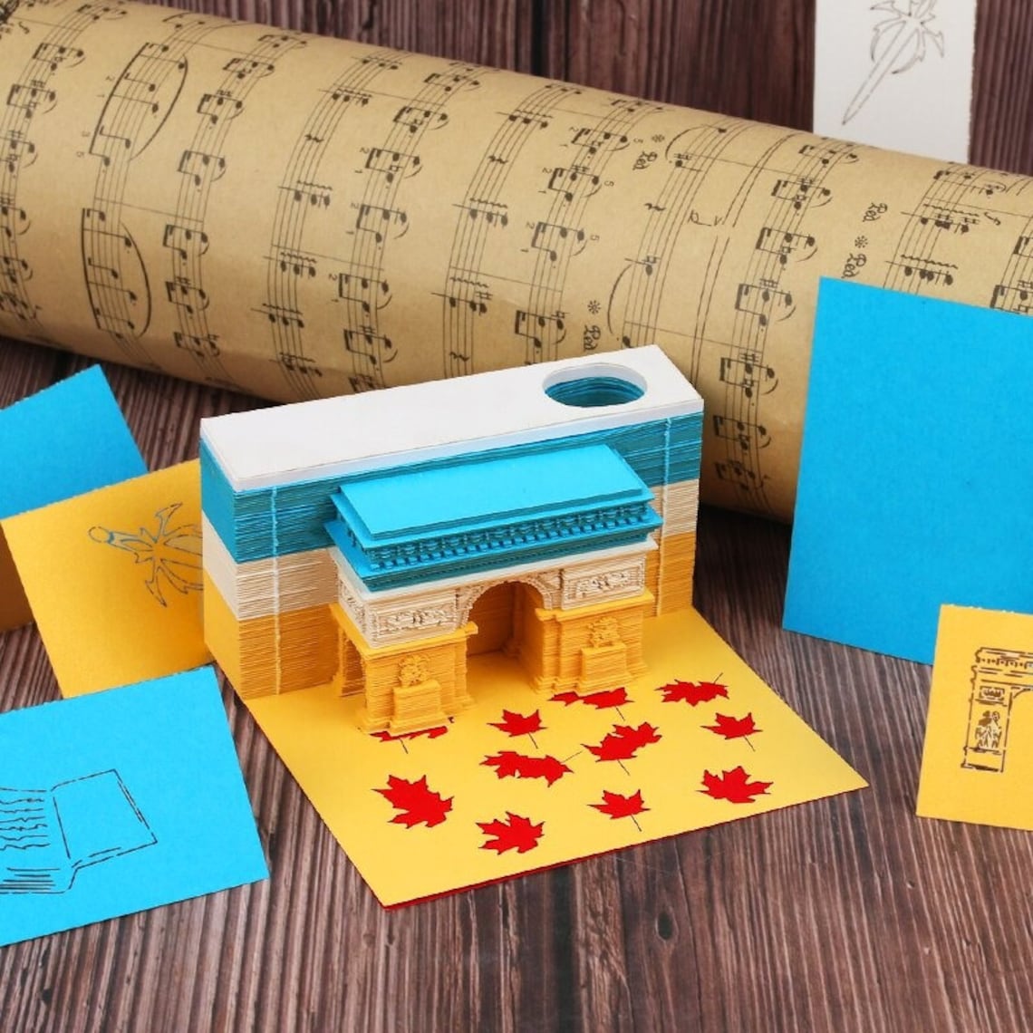 Omoshiroi Block Paris Arc De Triomphe 3D Memo Pad With Pen - Etsy