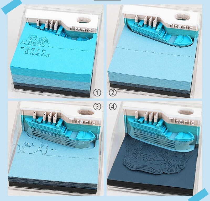 Omoshiroi Block Titanic 3D Memo Pad With Pen Holder Paper - Etsy